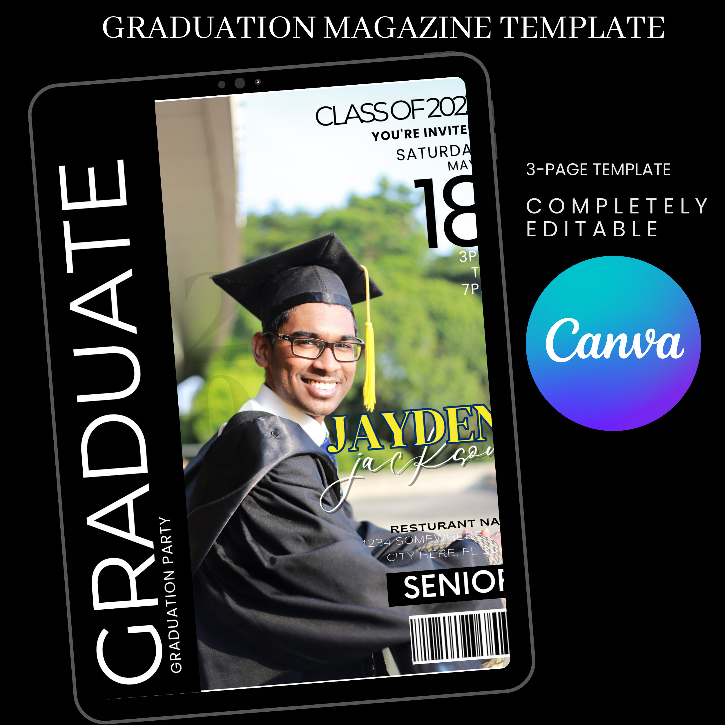 Senior Graduation Classic Magazine Cover Template Magazine - Etsy