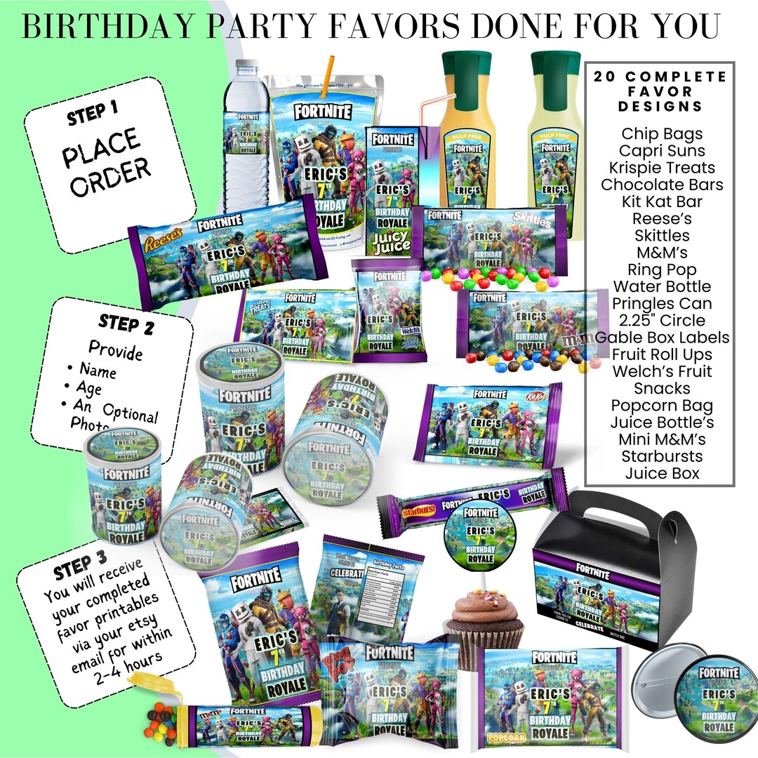 Battle Royale Birthday Party Favors Bundle, Chip Bag, Krispie Treat ...