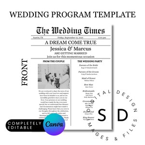 Newspaper Wedding Program Template, Editable Newspaper Program ...