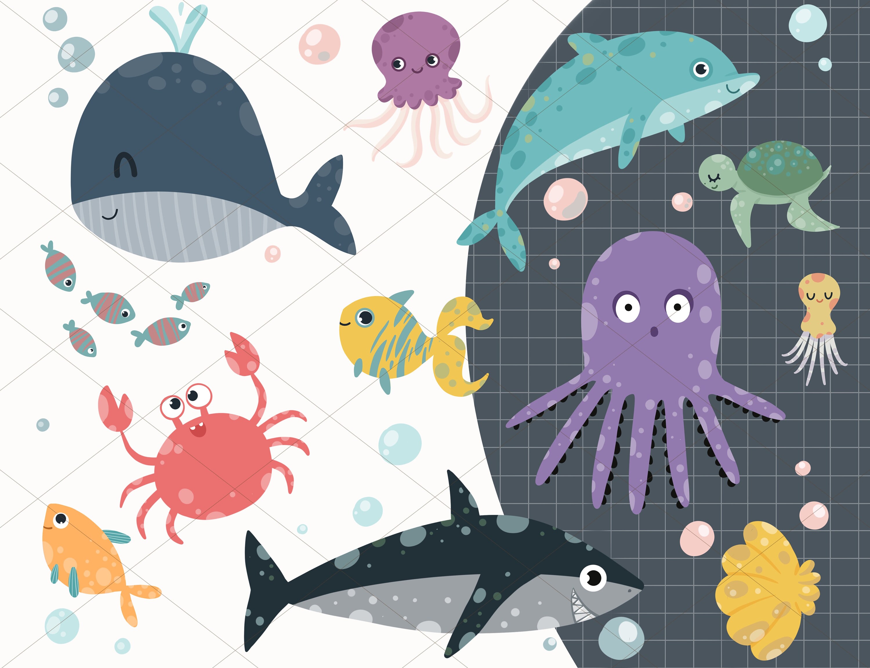 Sea Animals Clipart, Boho Sea Life SVG, Bohemian Undersea PNG, Nautical ...