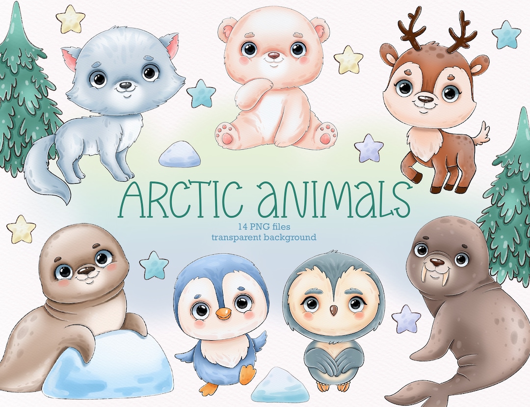Arctic Animals Watercolor Clipart Polar Bear, Penguin, Seal Winter ...