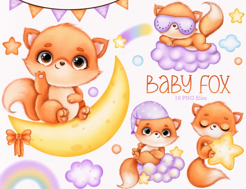Adorable Baby Fox Clipart Cute Little Fox Graphics for Nursery Decor ...