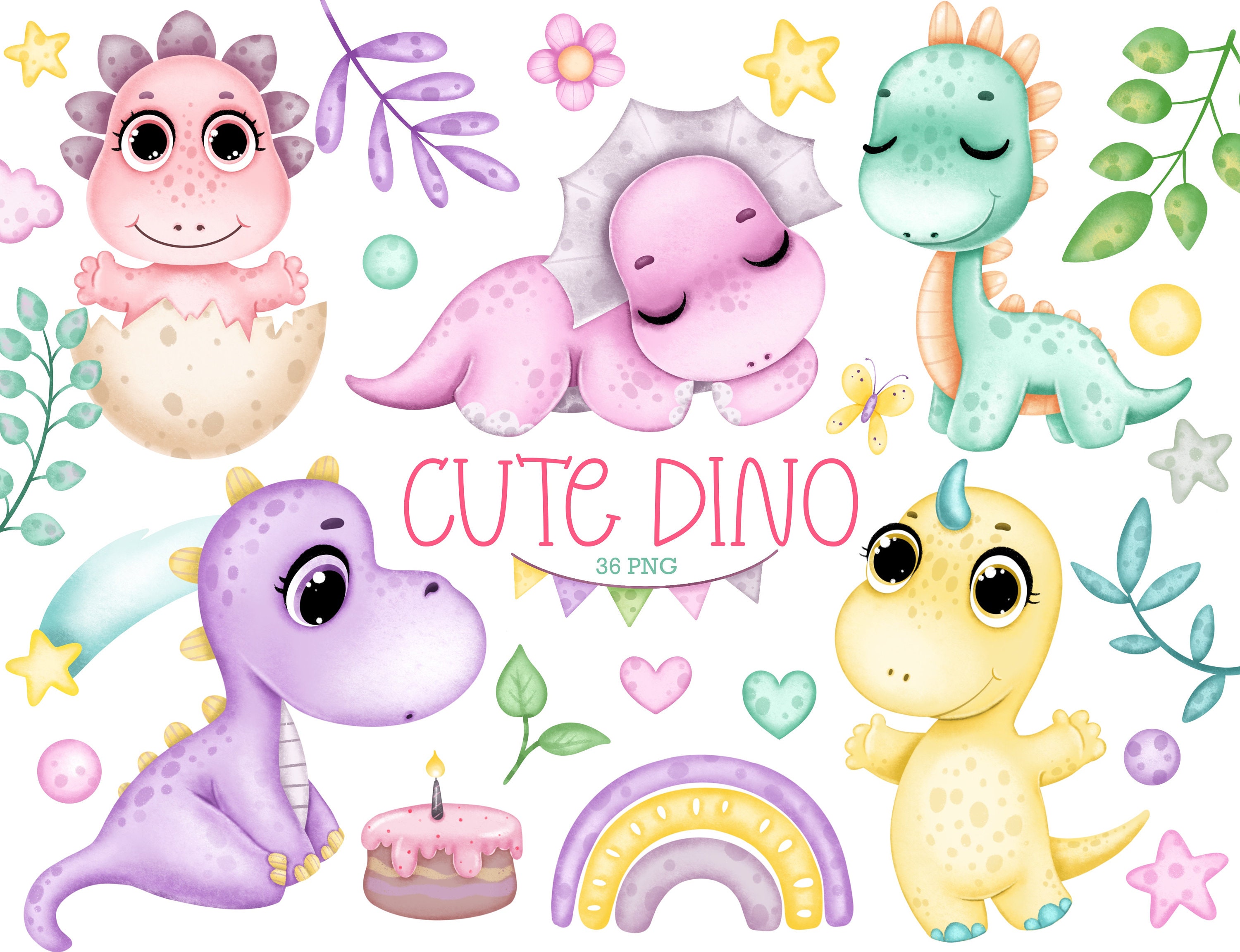 Charming Baby Dino Clipart Cute Dinosaur Graphics for Kids Decor ...