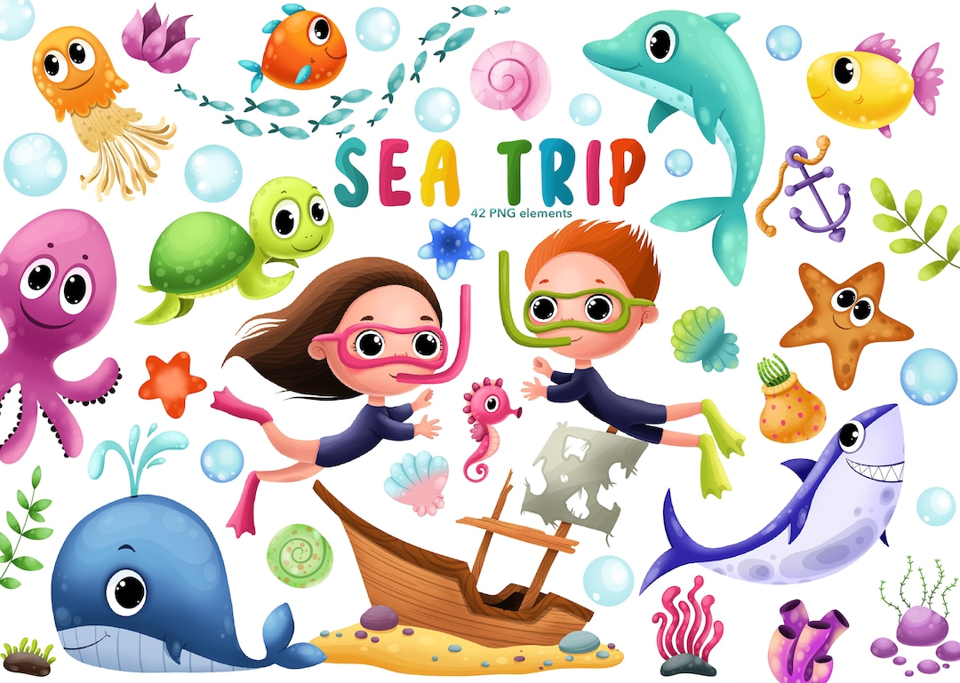 Under the Sea Clipart, Cute Ocean Animals, Sea Creatures Illustration ...