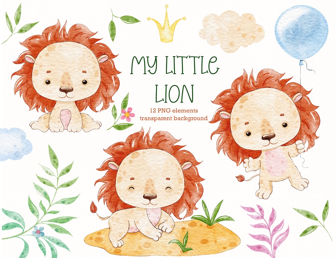 Cute Lion Clipart, Animal Watercolor Set, Baby Shower Wall Art, Nursery ...