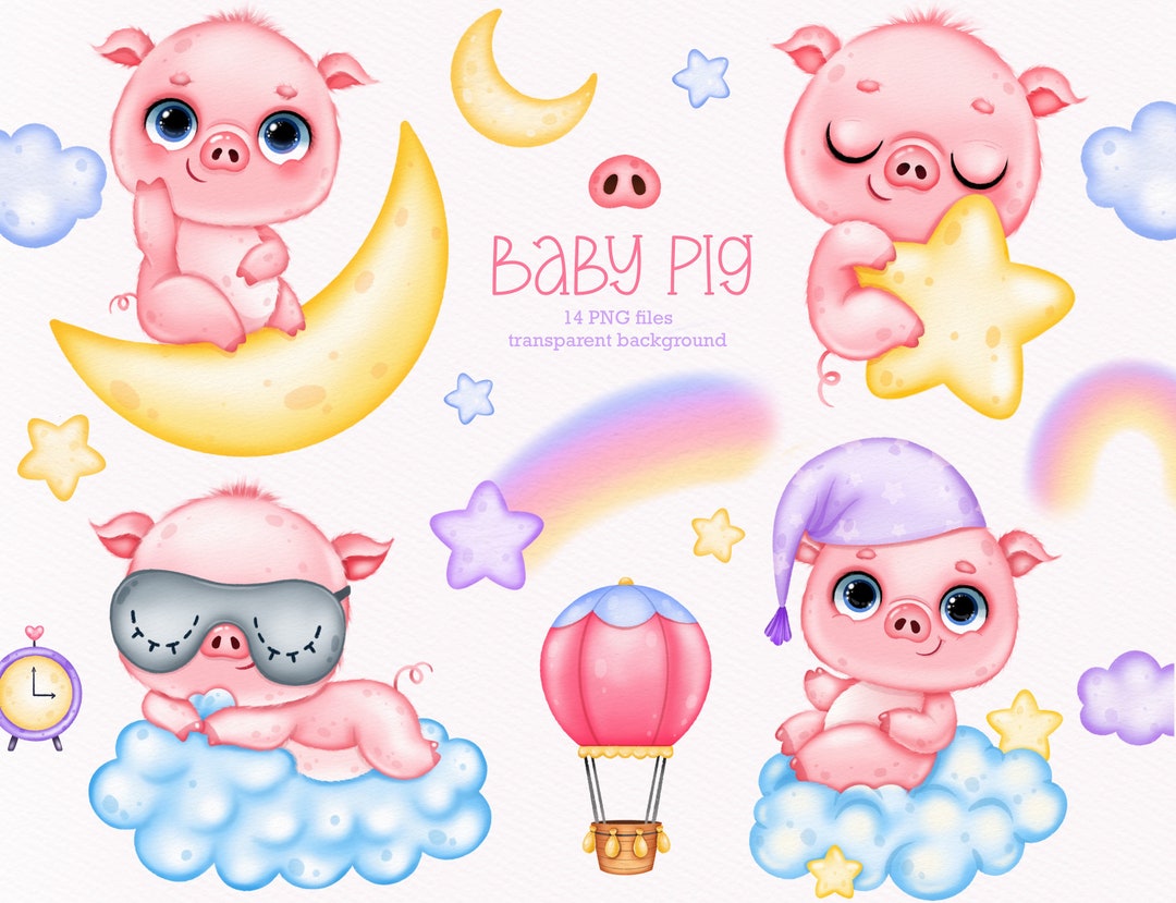 Cute Baby Pig Clipart, Little Pig Clipart, Sleep Animals Clipart, Kids ...