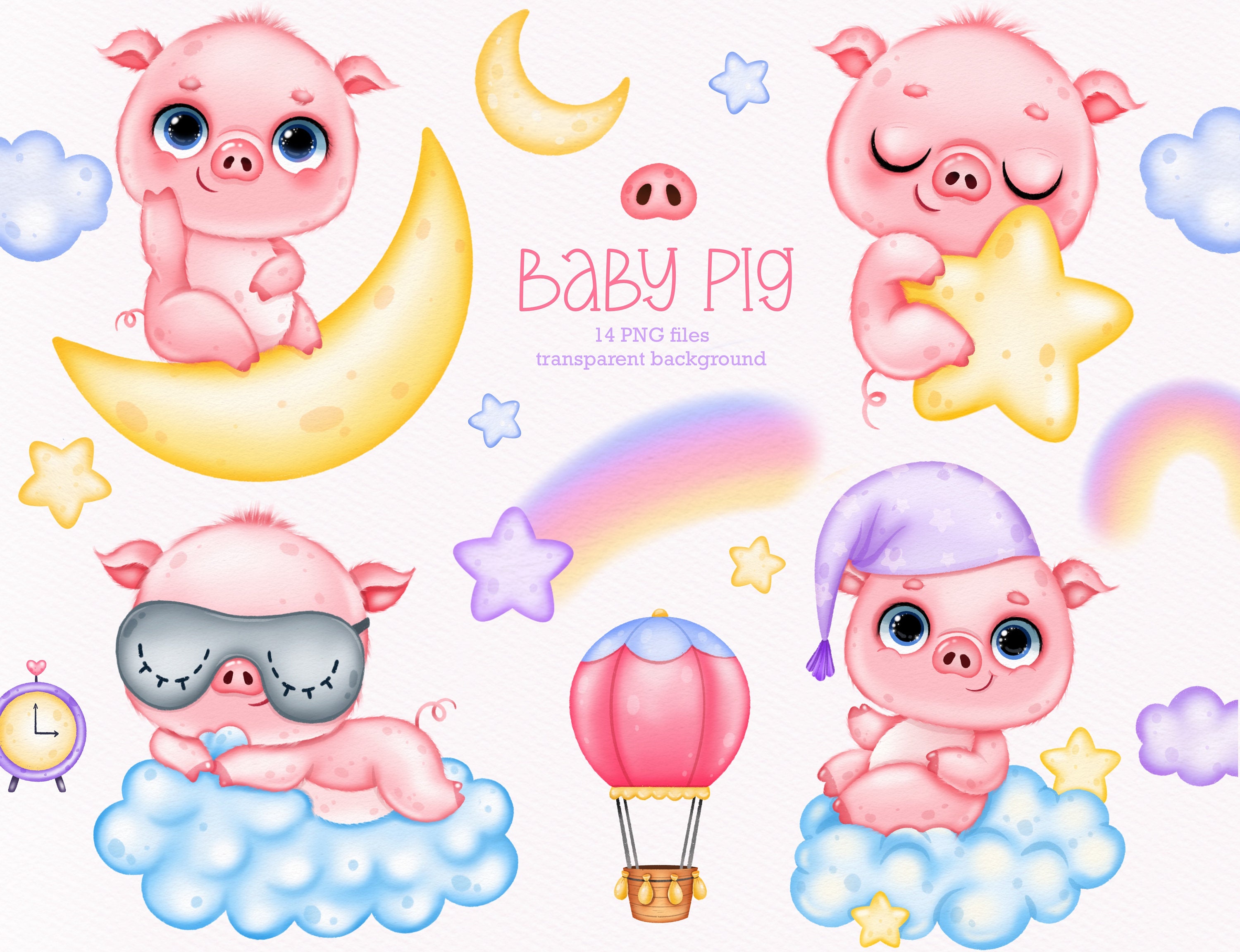 Cute Baby Pig Clipart, Little Pig Clipart, Sleep Animals Clipart, Kids ...