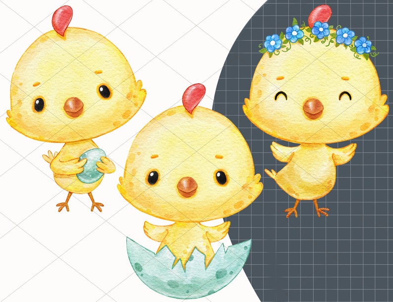 Watercolor Chick Clipart, Baby Chick Clipart, Easter Clipart, Cute ...