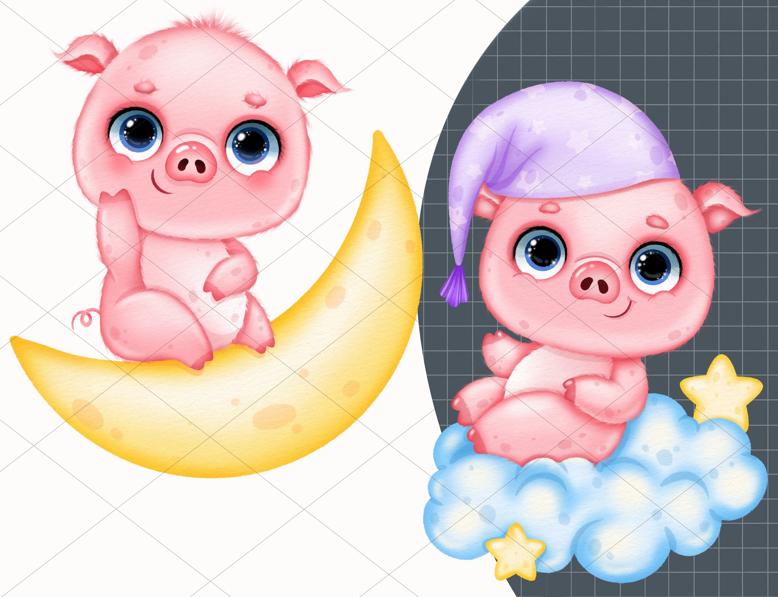 Cute Baby Pig Clipart, Little Pig Clipart, Sleep Animals Clipart, Kids ...