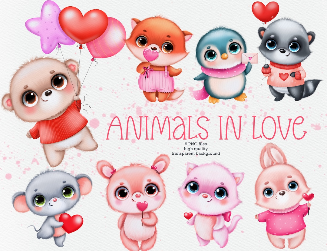 Cute Valentine's Day Animals Clipart, Love, Kids Valentines, Cat ...