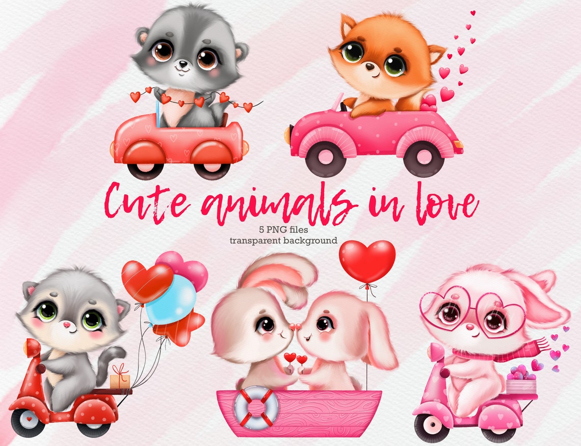 Cute Valentines Day Animals Clipart, Valentines Clipart, Kids Clipart ...