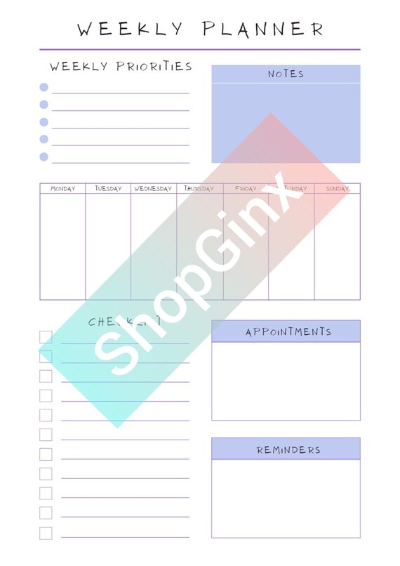 A4 Weekly Planner Printable Download - Etsy