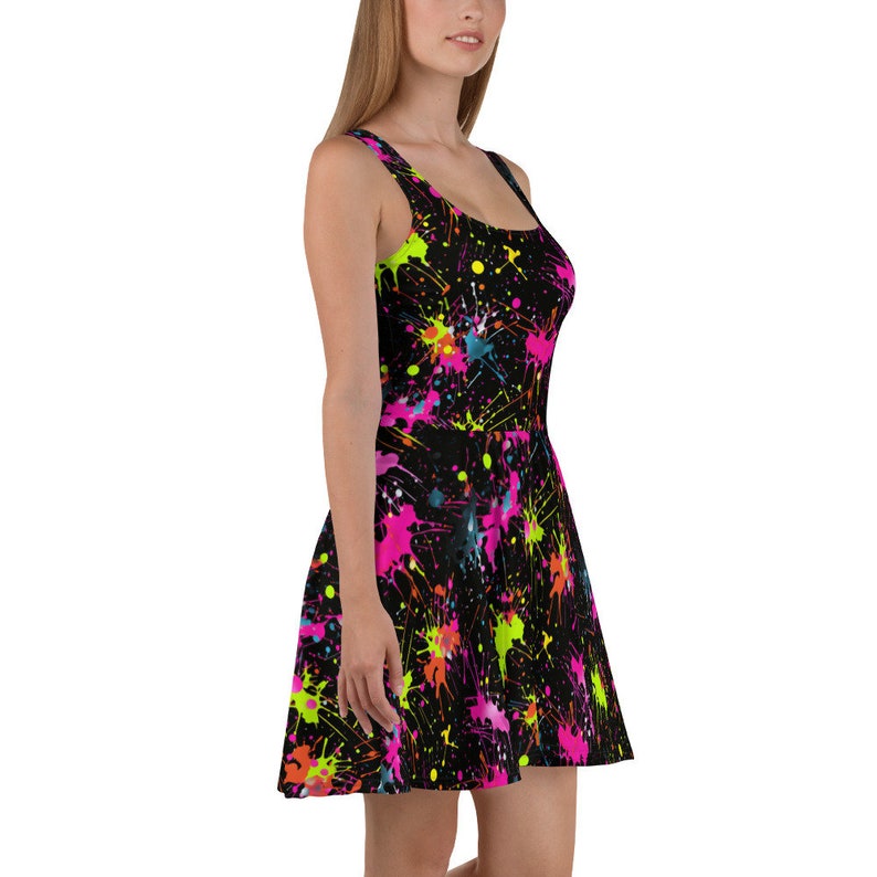 Neon Splatter Paint Skater Dress, Women's Alt Clothing, Y2K Grunge ...