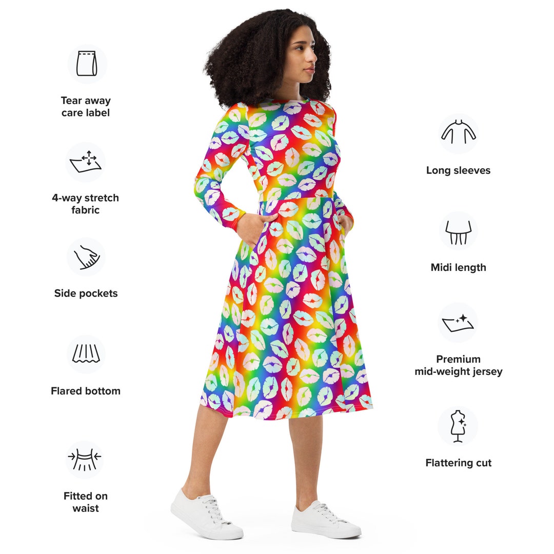 Pride Dress, Rainbow Midi Dress With Pockets, Pride Clothing, Lgbtqia ...