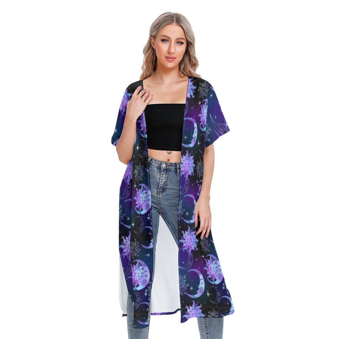 Celestial Women's Short Sleeve Cardigan, Witchy Clothing, Sun Moon ...