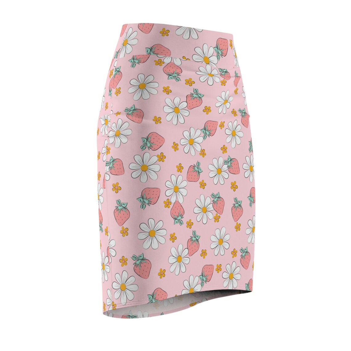 Cottagecore Strawberry Daisy Pencil Skirt, Retro Aesthetic Mini Skirt ...