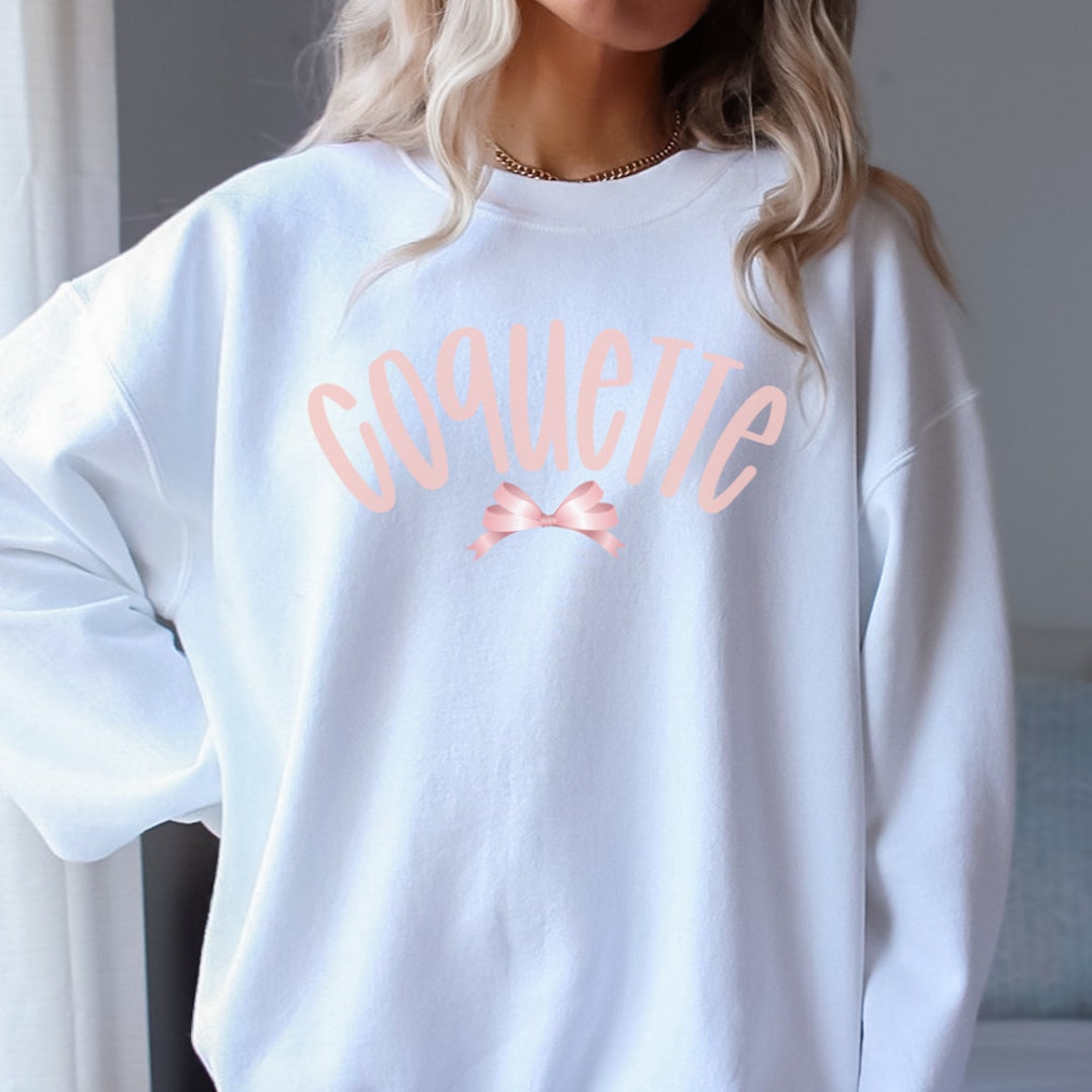 Coquette Clothing Soft Girl Crewneck Sweatshirt, Pale Pink Bow Sweater ...