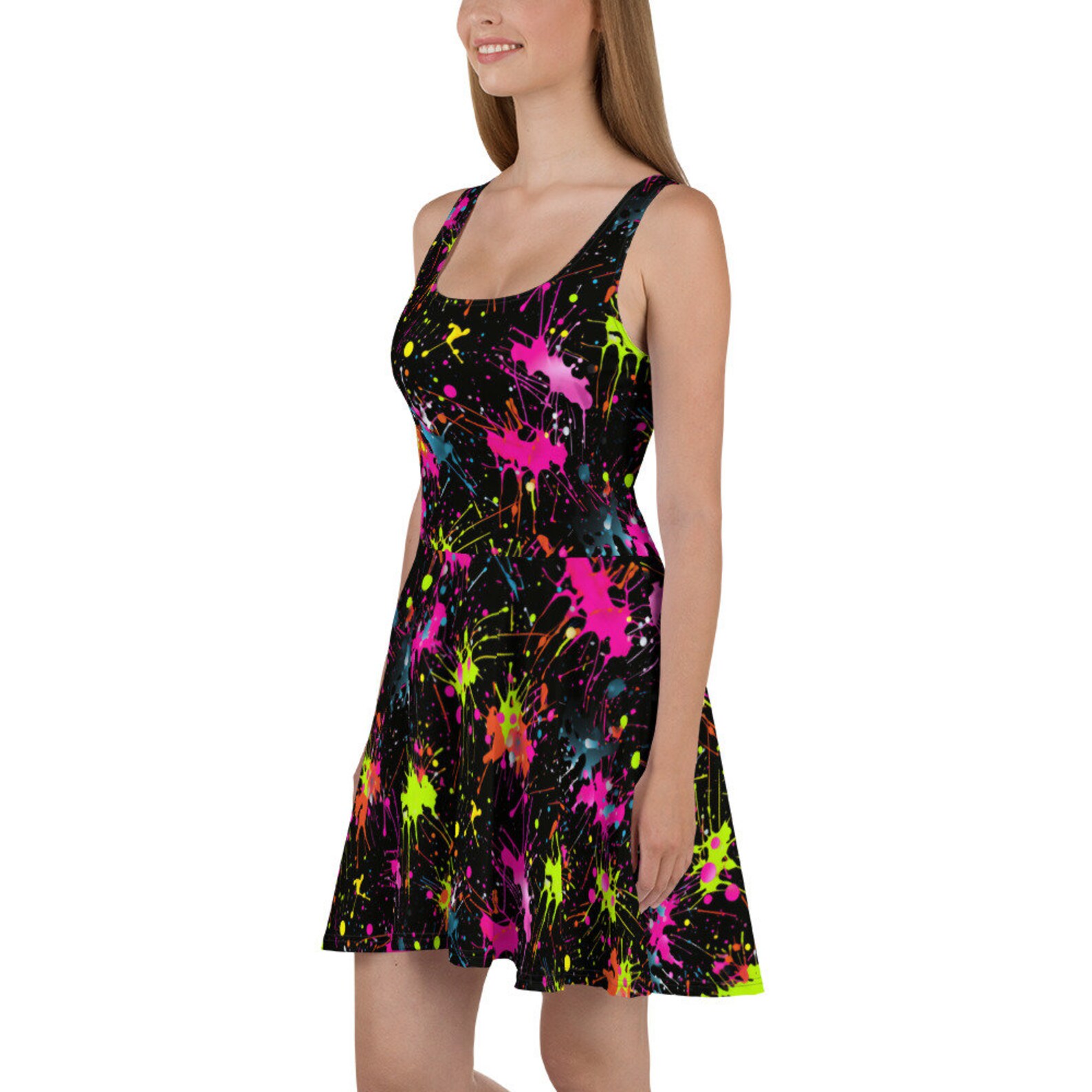 Neon Splatter Paint Skater Dress, Women's Alt Clothing, Y2K Grunge ...