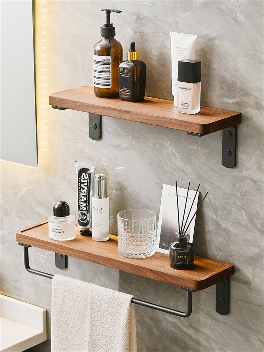 Black Walnut Bathroom Shelves Bathroom Wall Shelves Solid - Etsy