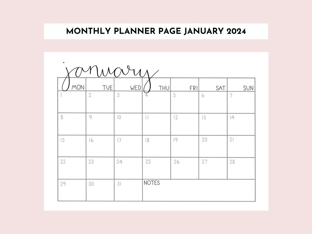 January 2024 Printable Calendar in Minimalist Design With Notes Section ...