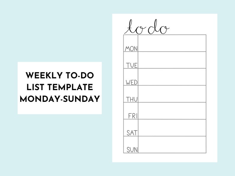 Printable Weekly To-do List Template in Minimalist Design With Original ...