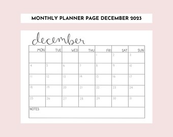 Monthly Planner Printable December 2023 Printable (Download Now) - Etsy