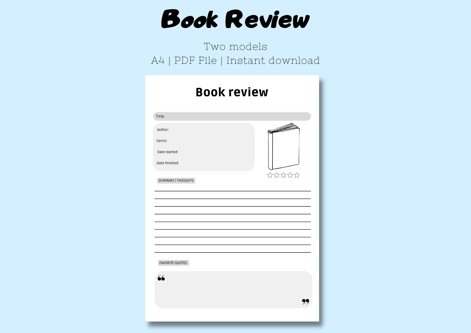 Printable Book Review - Etsy