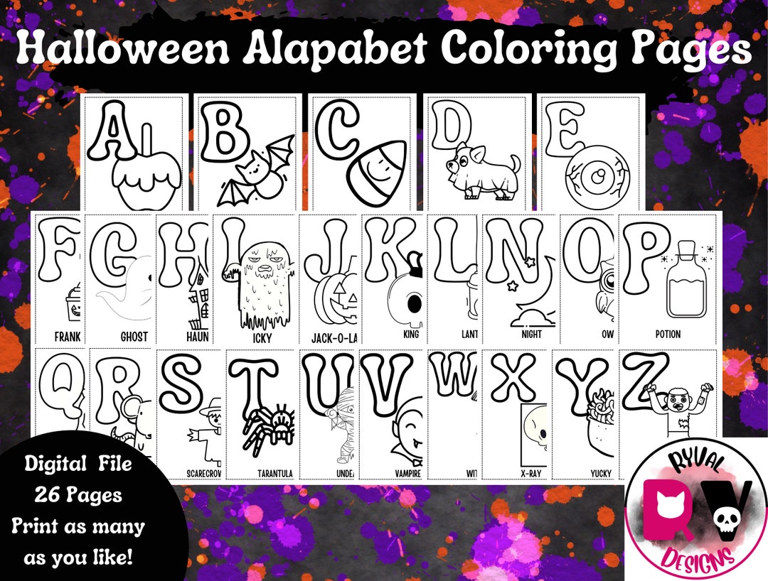 Halloween Alphabet Coloring Pages - Etsy