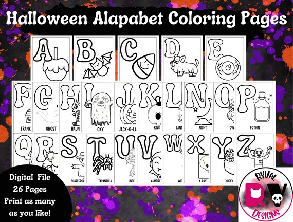 Halloween Alphabet Coloring Pages - Etsy