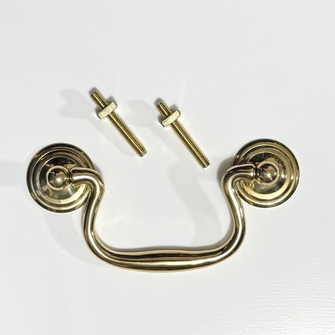 Solid Brass Drop Bail Swan Neck Drawer Pull With Rosettes Colonial ...