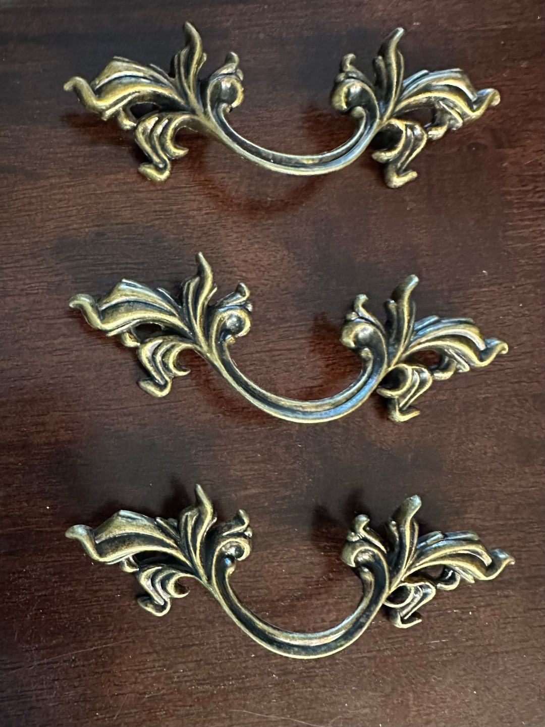 French Provincial Antique Brass Finish 3" Center 5-3/4" Total Length Fancy Leaf Design Drawer ...