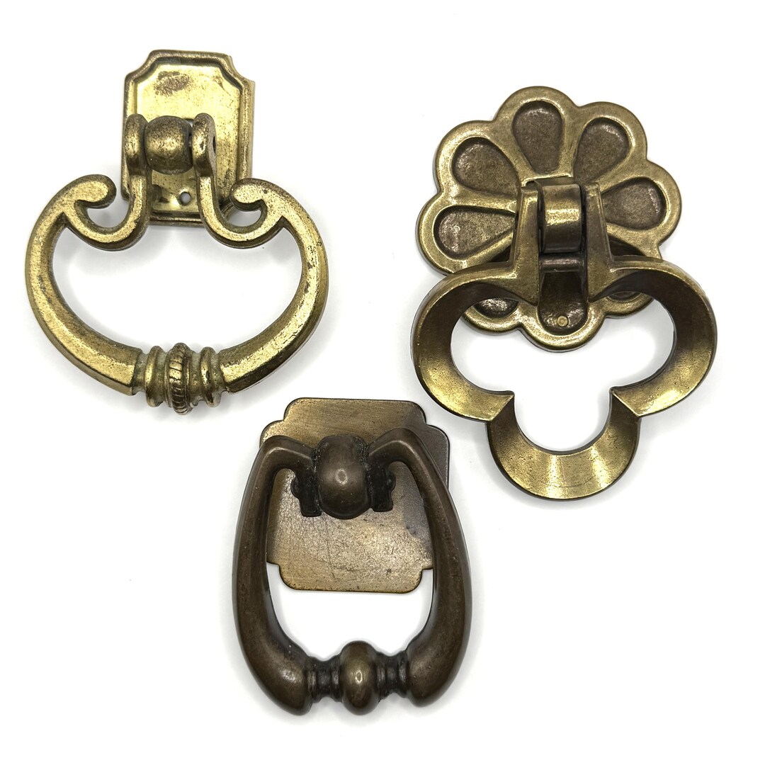 Vintage Rare Ring Pulls With Backplates Brass Old Hardware Assortment ...