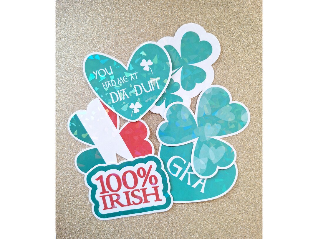 Irish Shamrock Vinyl Stickers: Holographic Laptop Decals, Gaelic ...