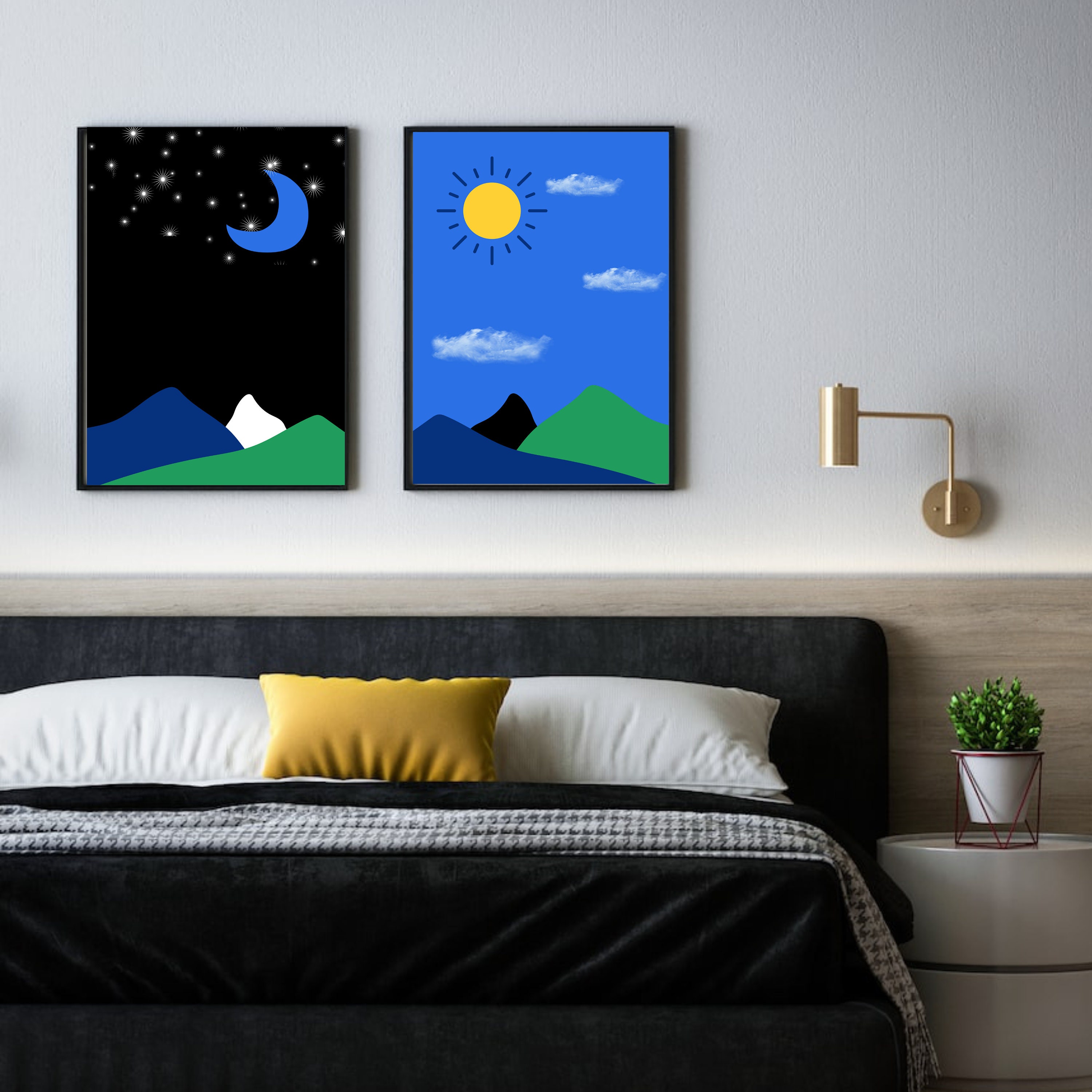 Boho Wall At, Day and Night Wall Decor, 2 Designes Wall Decor, Moon ...