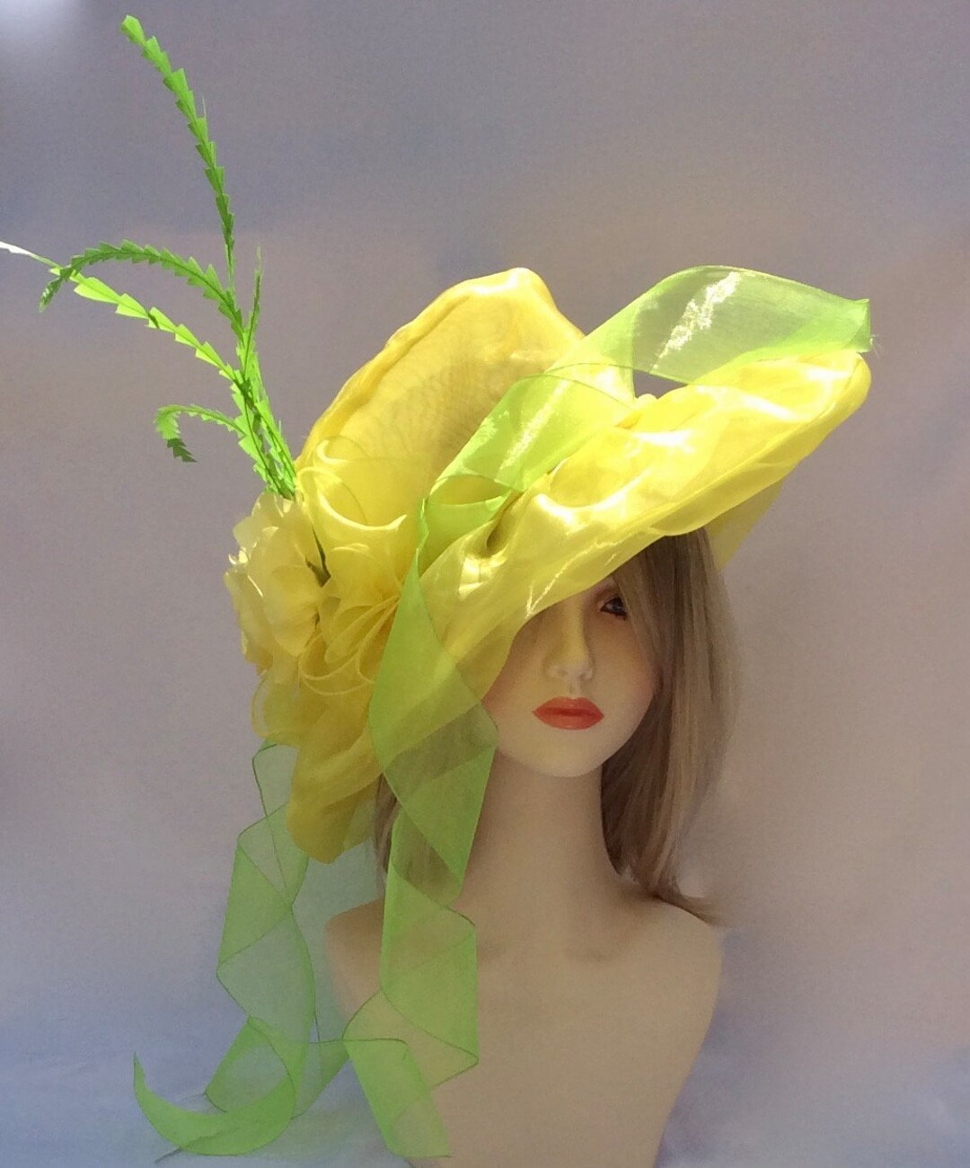 Yellow/lime Green Feather Boho Hat, Yellow Feather Hat, Kentucky Derby ...