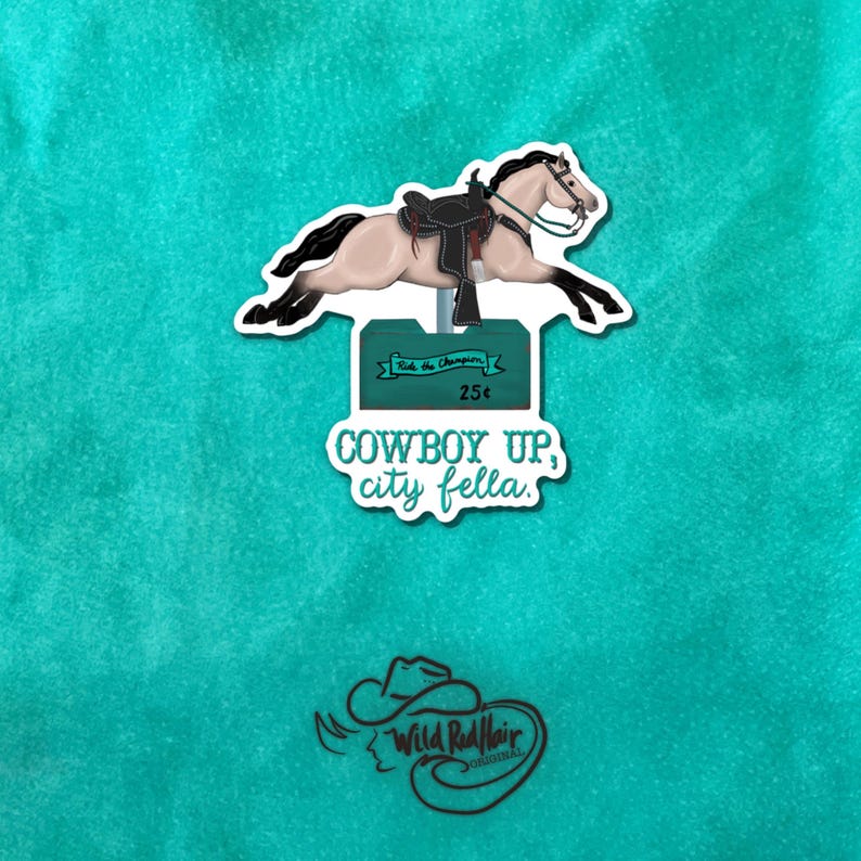Mechanical Horse Cowboy up City Fella Vinyl Sticker // Funny Sticker ...