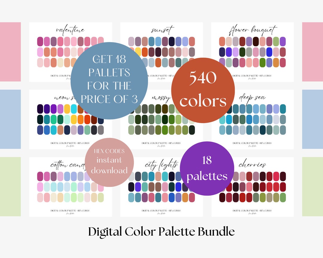 Procreate Color Palette BUNDLE PNG for Color Picking 18 Palettes 540 ...