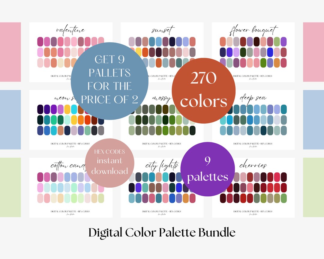 Procreate Color Palette BUNDLE PNG for Color Picking 9 Palettes 270 ...