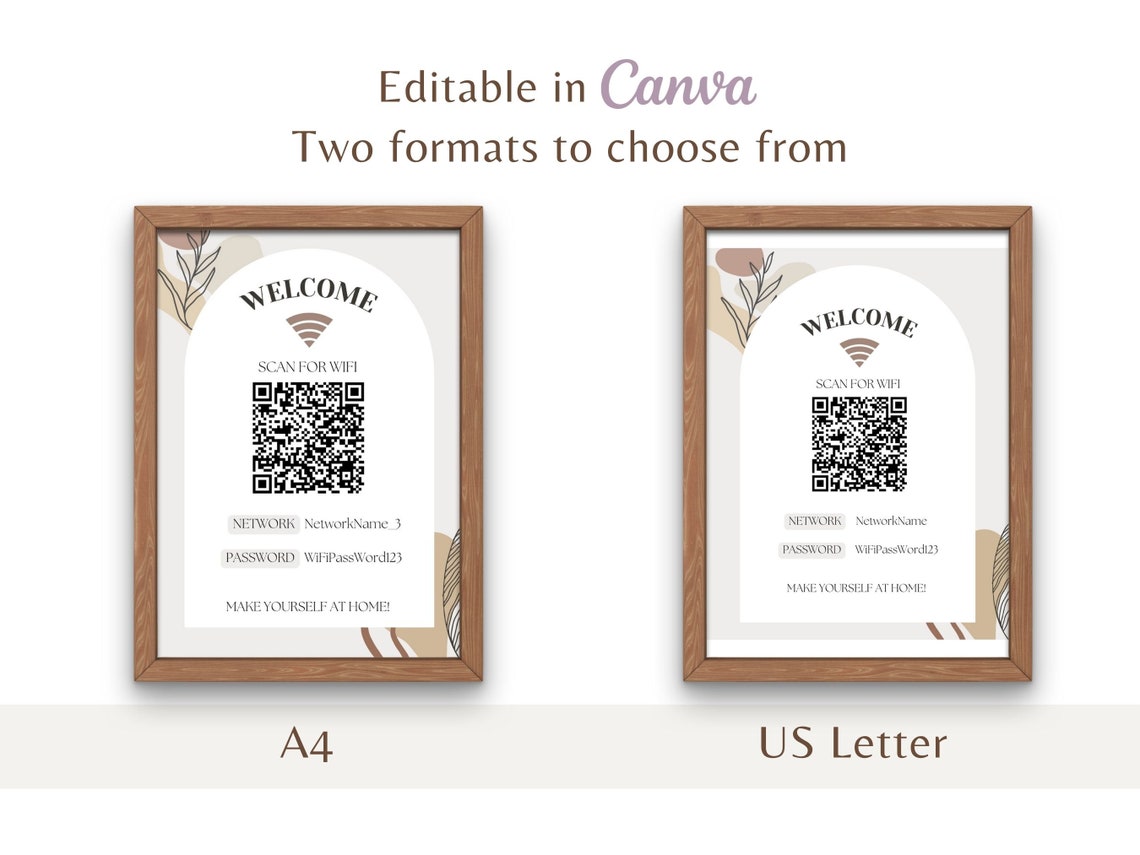 Editable Wi-fi Sign QR Code Canva Template for Airbnb Hosts - Etsy