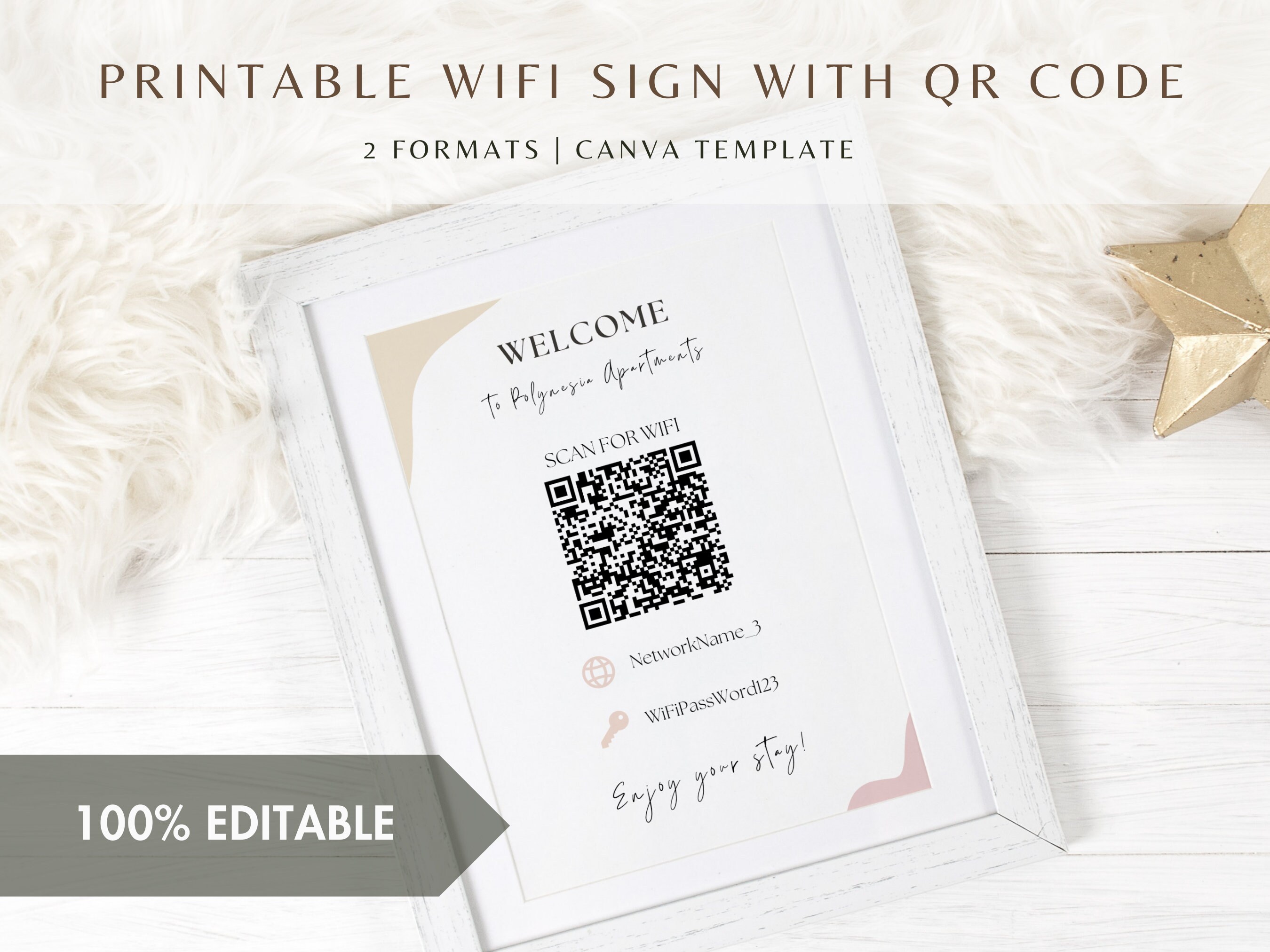 Printable Wi-fi Sign With QR Code Editable Custom Wifi QR Code Print Wi ...