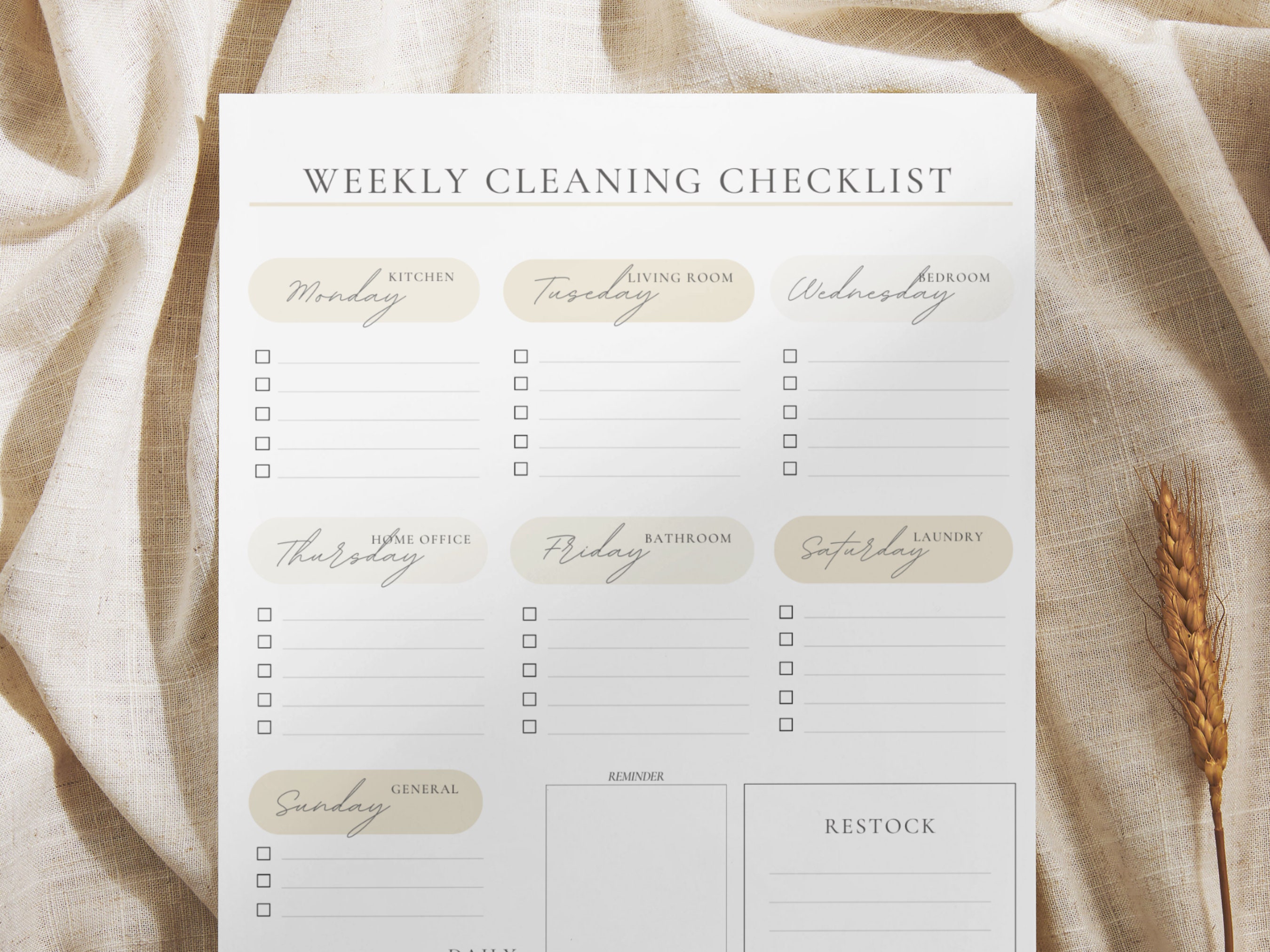Weekly Cleaning Checklist Printable Plan for House Cleaning Schedule ...