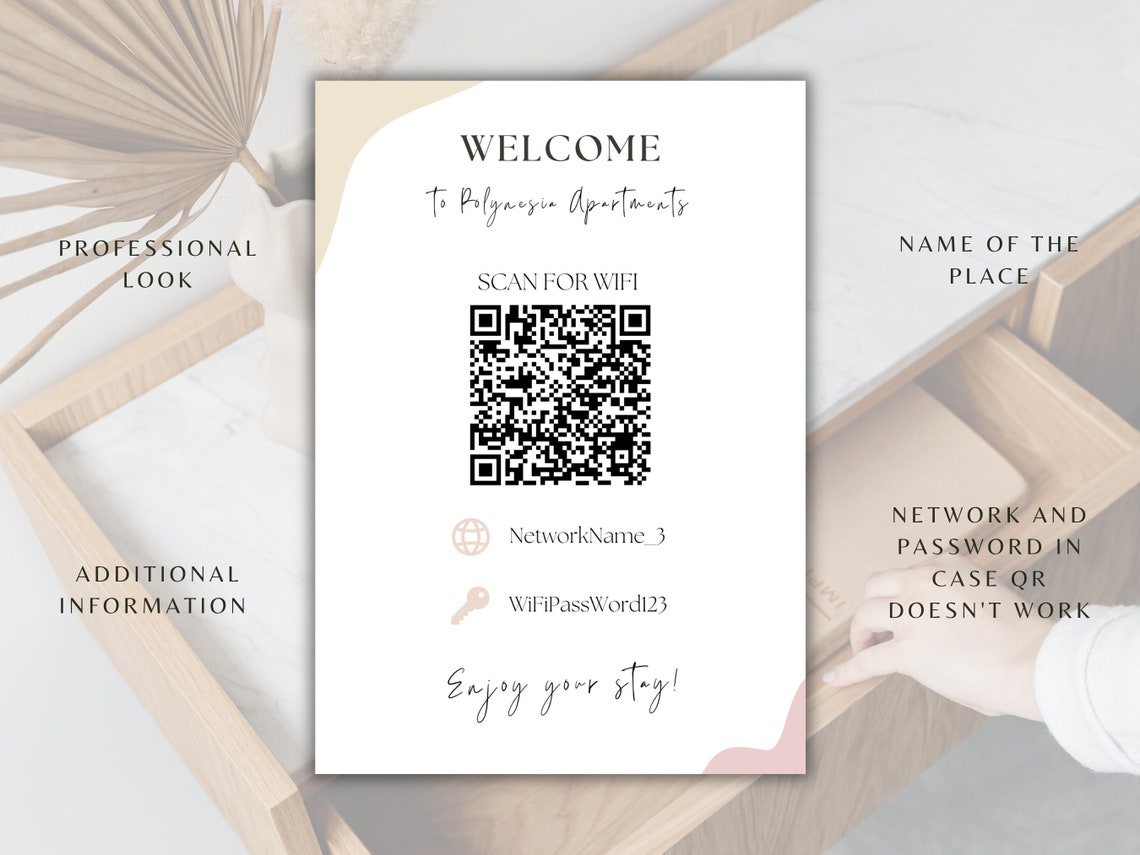 Printable Wi-fi Sign With QR Code Editable Custom Wifi QR Code Print Wi ...