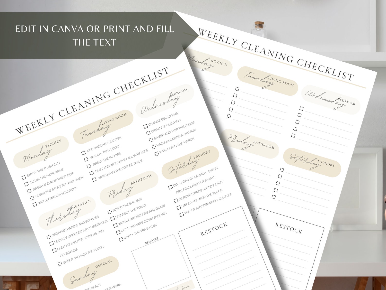 Weekly Cleaning Checklist Printable Plan for House Cleaning Schedule ...