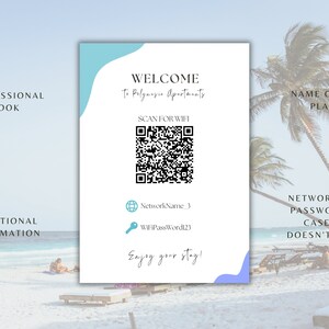 Wi-fi Sign With QR Code Printable Canva Template Beach Theme Welcome ...