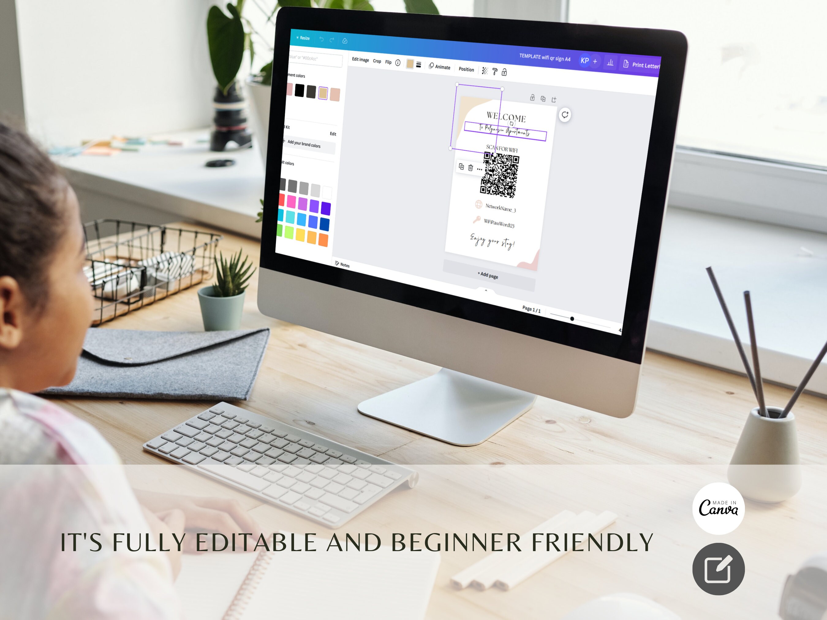 Printable Wi-fi Sign With QR Code Editable Custom Wifi QR Code Print Wi ...