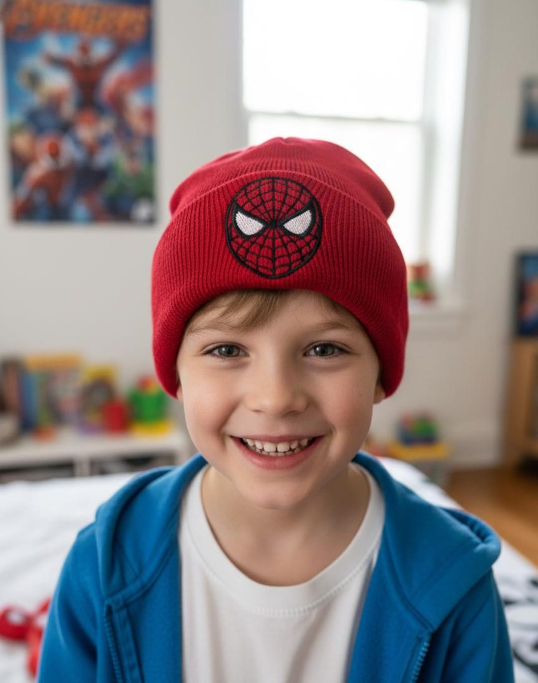 Kids Spider Web Beanie, Boys Winter Hat, Red Superhero Cosplay ...