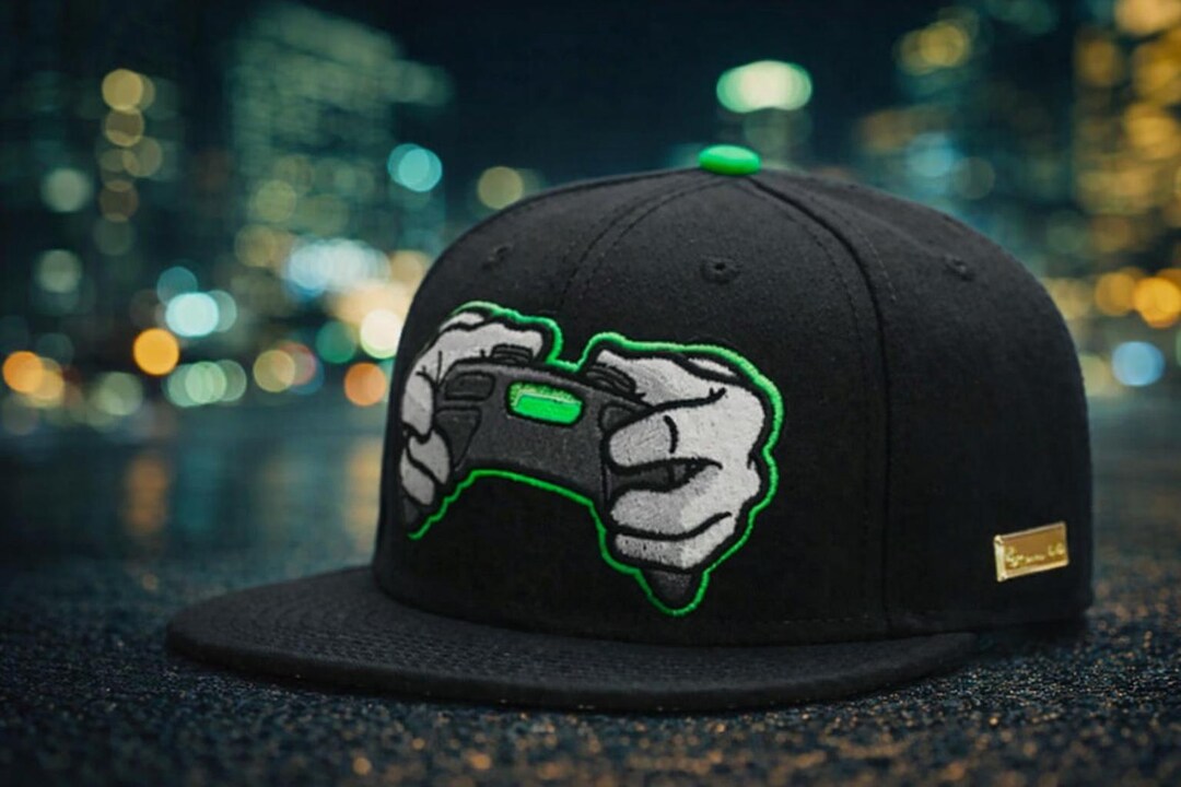 Gaming Snapback Hat for Gamers – Black Flat Brim Cap With Controller ...