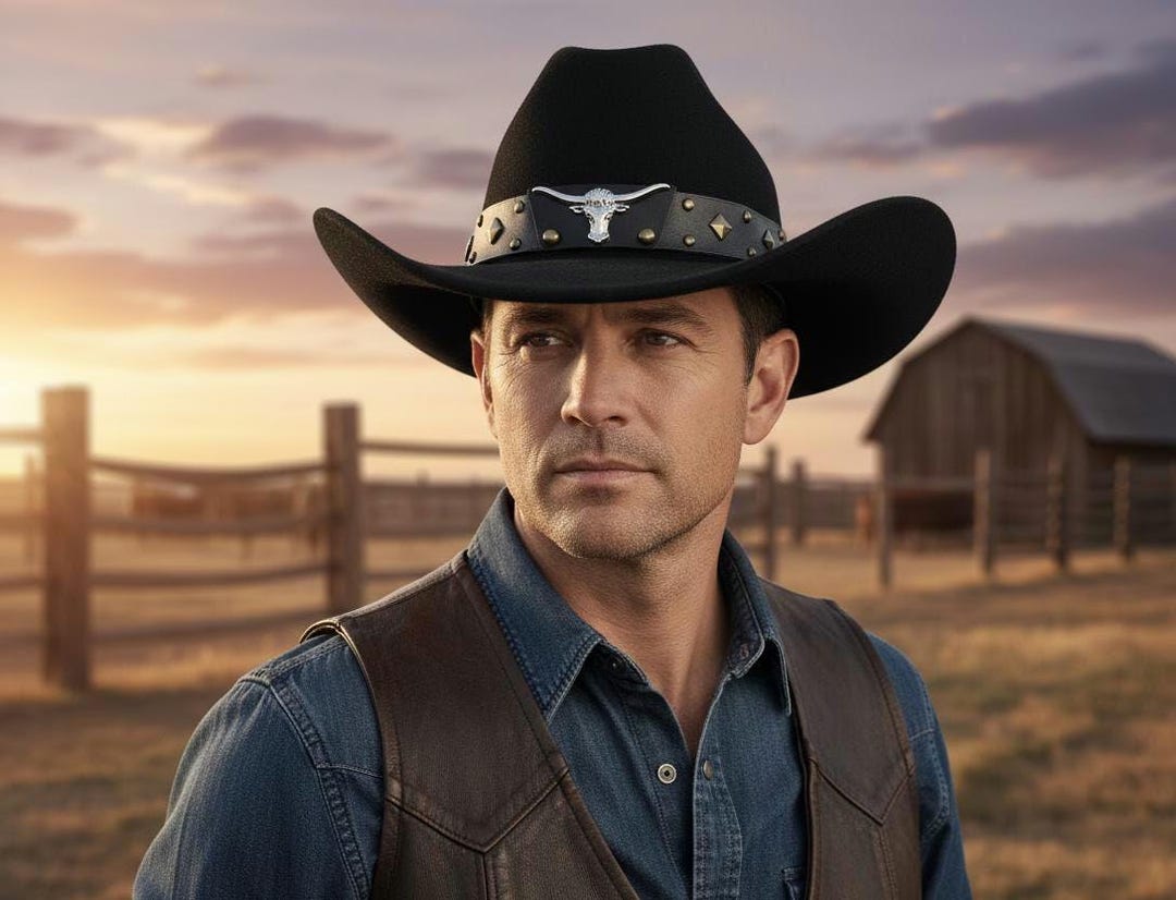 Cowboy Hat With Bull Skeleton Badge-western Style Outback Hat for Men ...