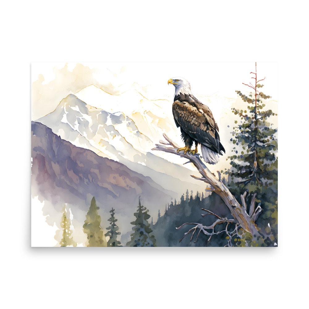 Bald Eagle on Mountain Perch Painting Wall Art Print - Etsy