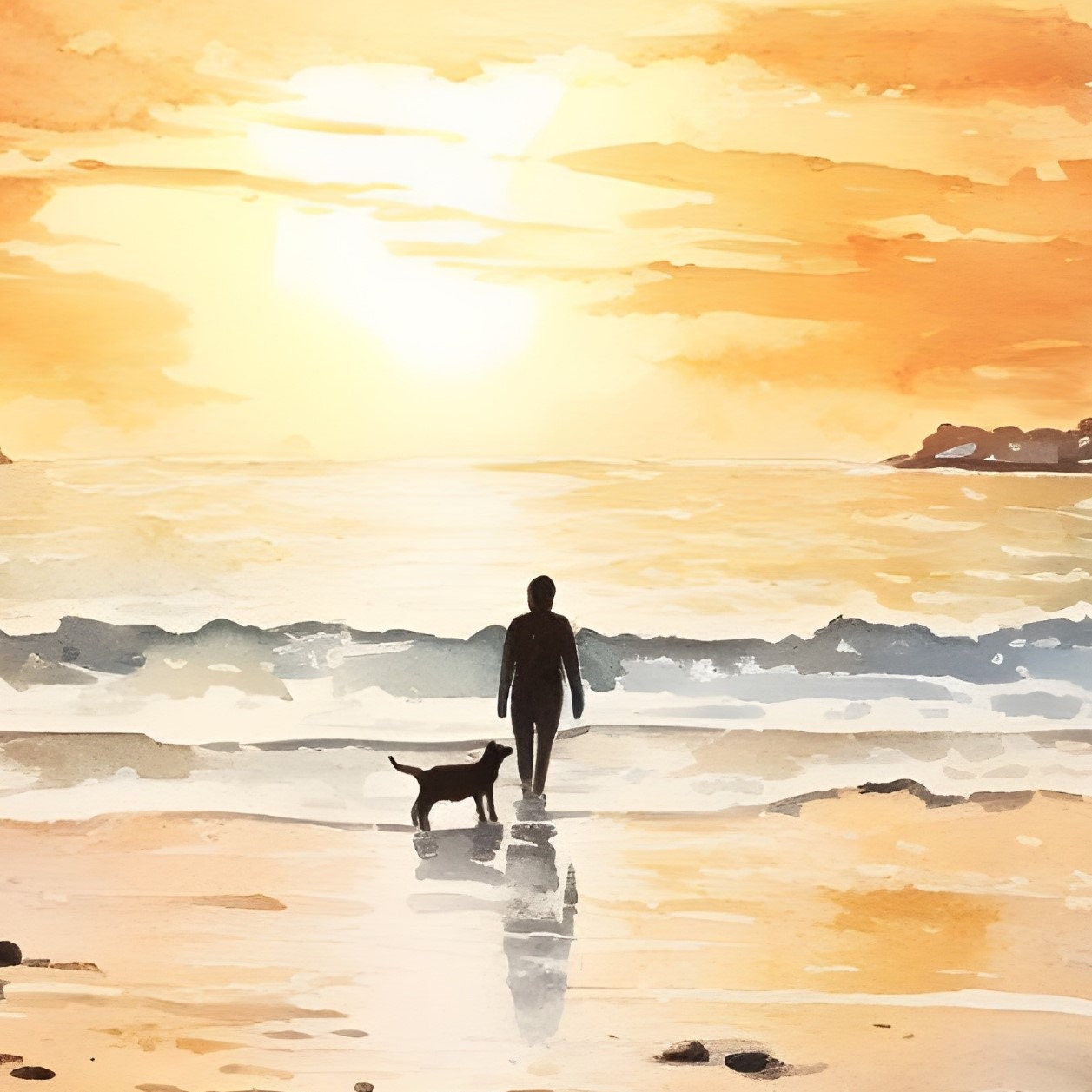 Sunset Beach Walk With Dog Wall Art Print - Etsy
